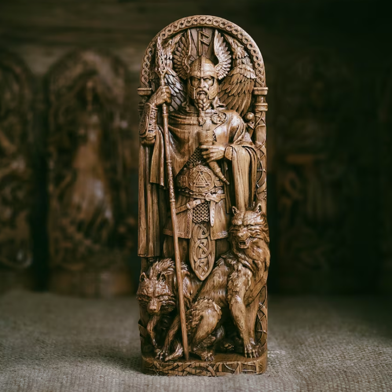 Odin Sculpture, The Allfather Norse God Wood Carving Statue - Valhalla ...