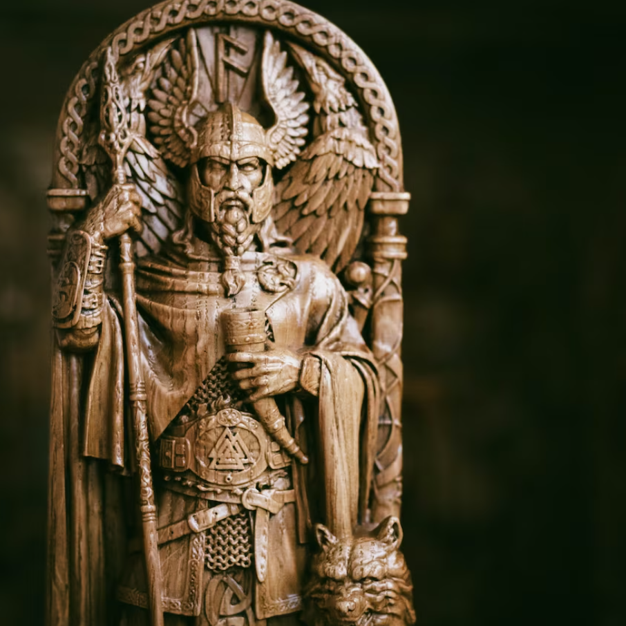Odin Sculpture, The Allfather Norse God Wood Carving Statue - Valhalla ...