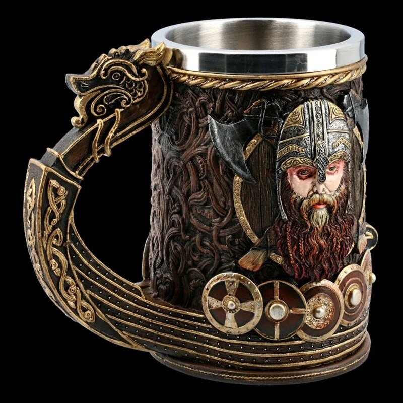 Viking Tankard Mug - Drakkar Dragon Ship Mug Featuring Norse God Odin ...