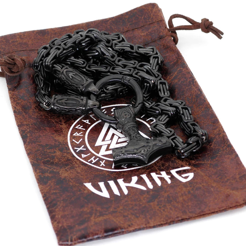 King Chain Featuring Tiwaz Rune With Mjolnir Pendant - Valhalla Vikings