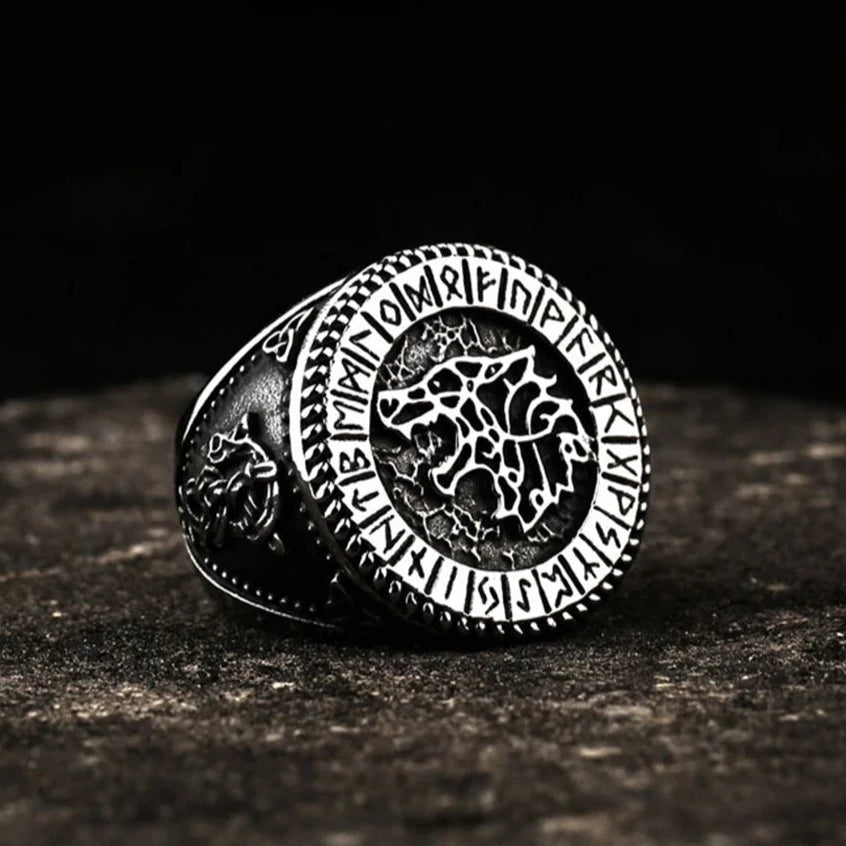 Viking Ring Fenrir in Runic Circle – Valhalla Vikings