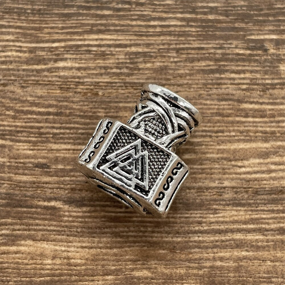 VIKING BEARD BEAD - MJOLNIR WITH VALKNUT SYMBOL - Valhalla Vikings