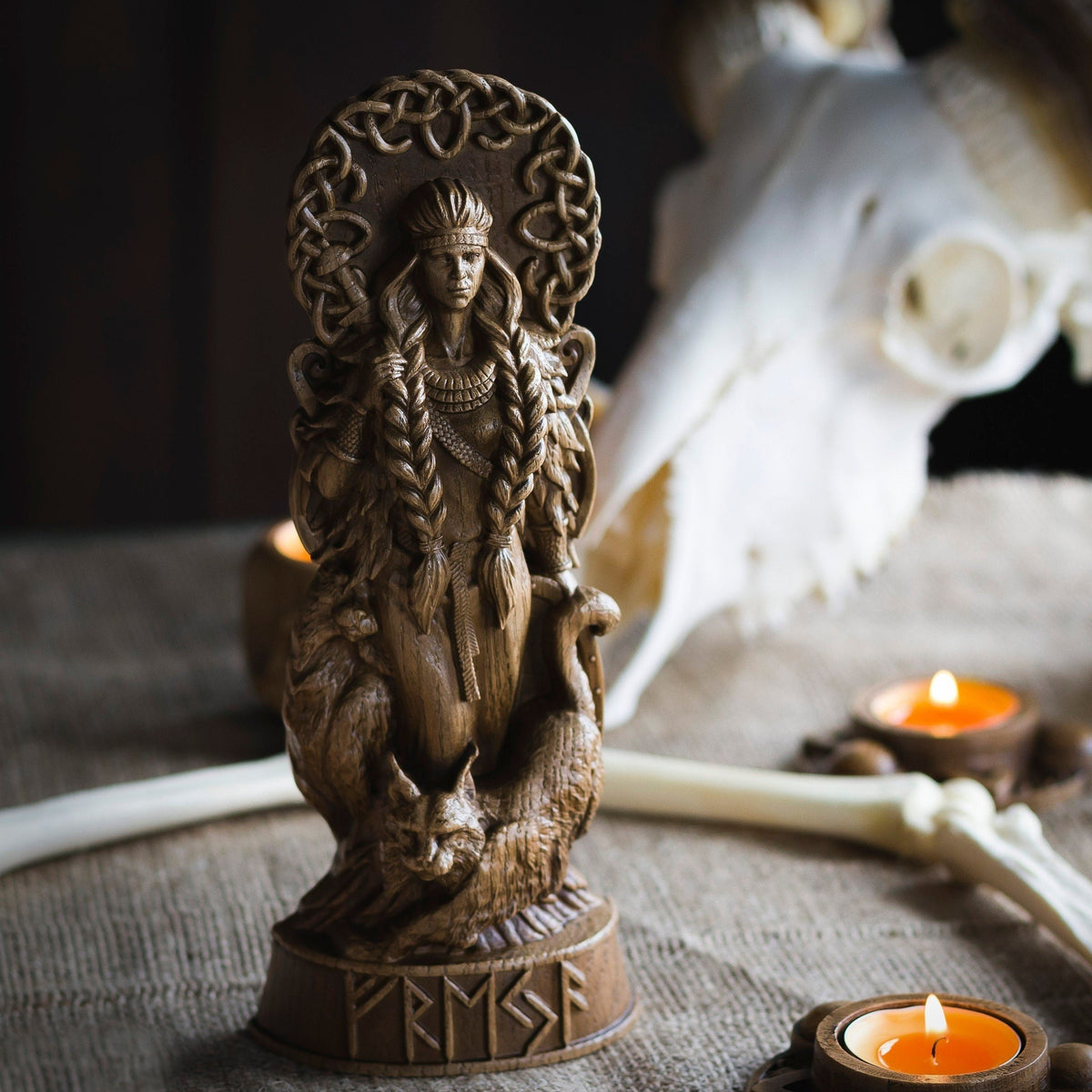 Freyja Norse Goddess, Wood Carving Sculpture - Valhalla Vikings