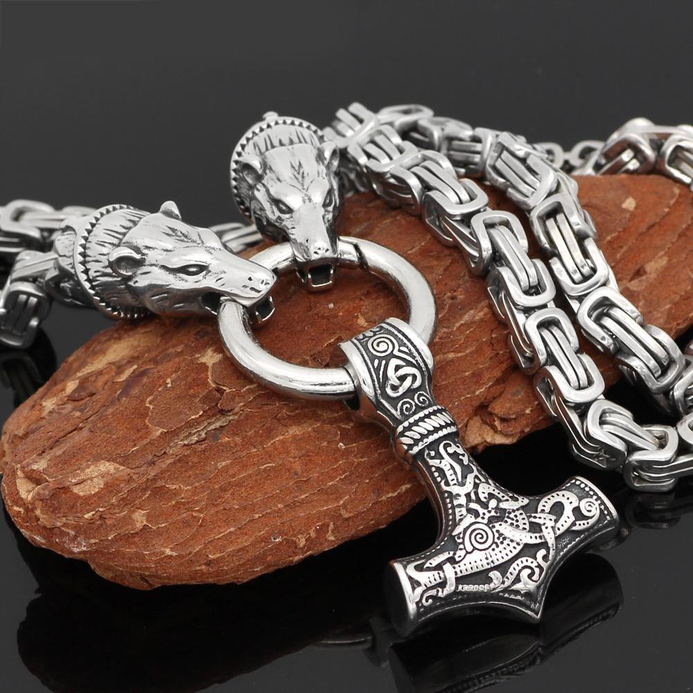 King Chain With Two Bear Heads Holding Mjolnir Pendant – Valhalla Vikings