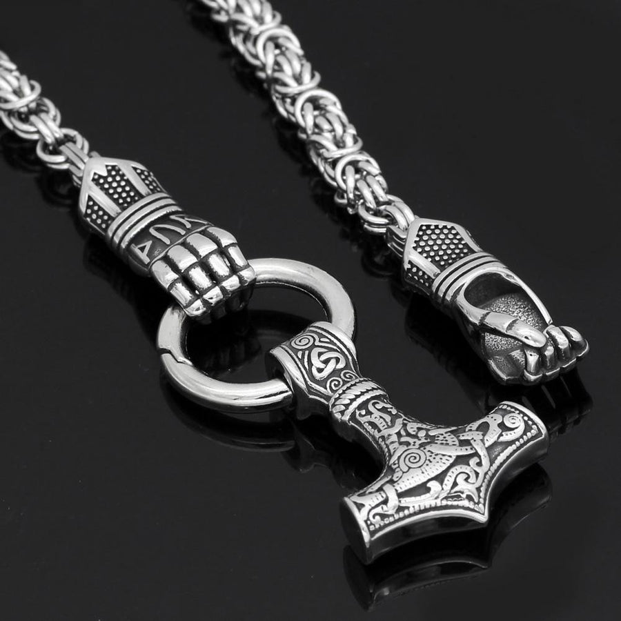 Braided King Chain With Berserker Holding Thor's Mjolnir Pendant ...