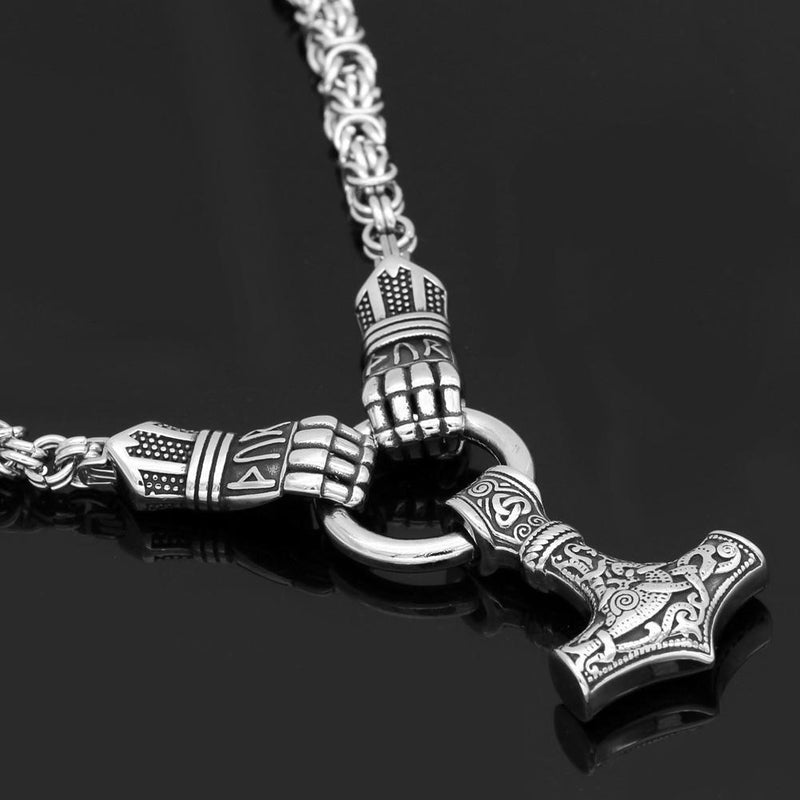 Braided King Chain With Berserker Holding Thor's Mjolnir Pendant ...
