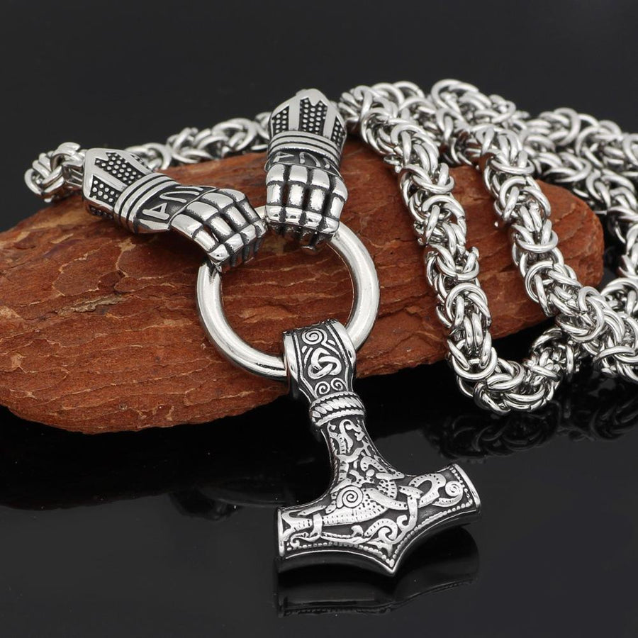 Braided King Chain With Berserker Holding Thor's Mjolnir Pendant ...