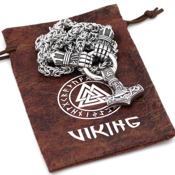 Braided King Chain With Berserker Holding Thor's Mjolnir Pendant ...