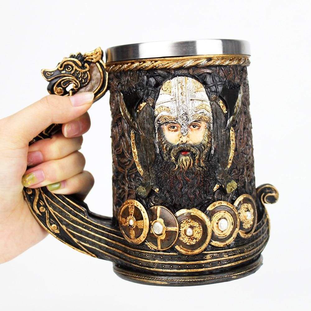 Viking Tankard Mug - Drakkar Dragon Ship Mug Featuring Norse God Odin ...