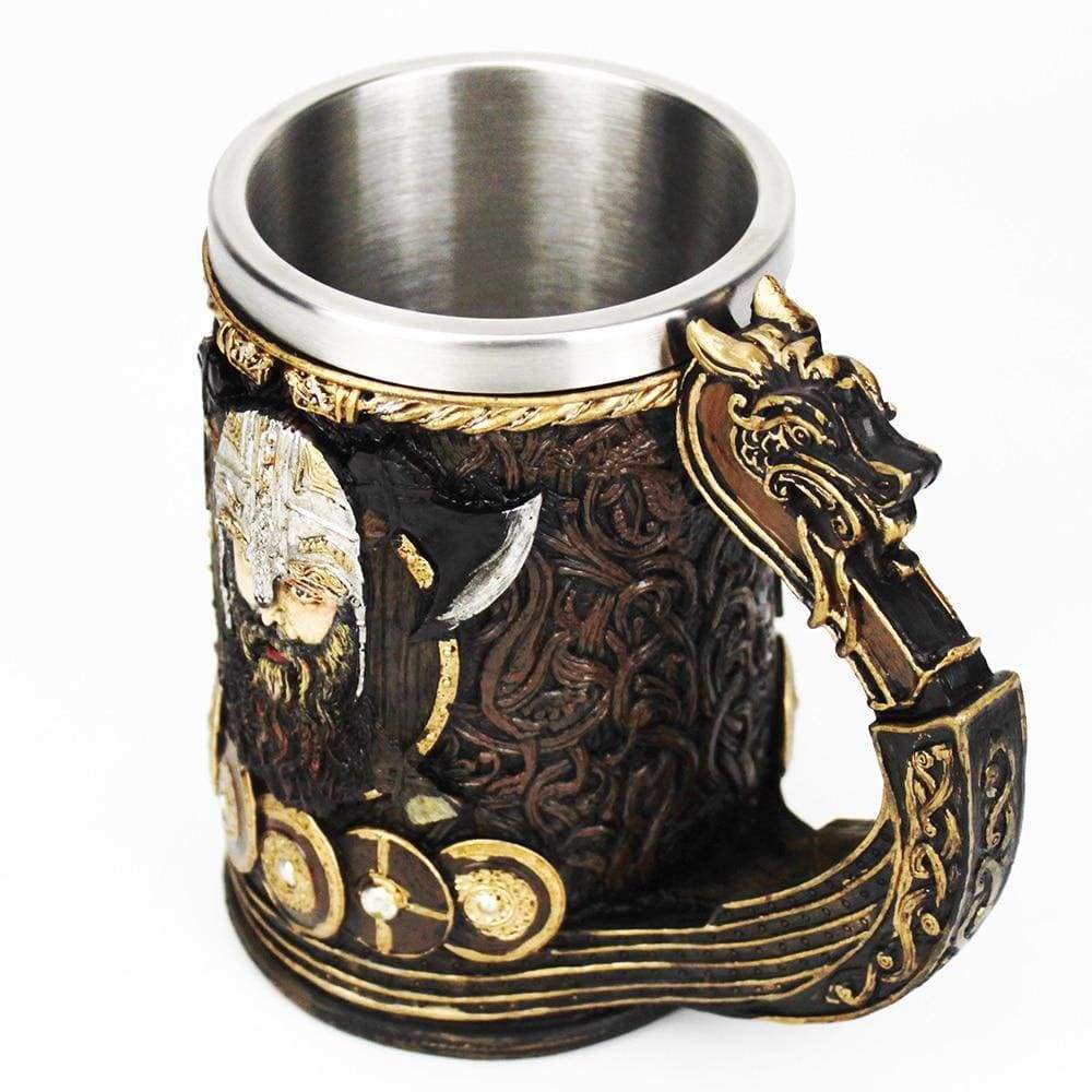Viking Tankard Mug - Drakkar Dragon Ship Mug Featuring Norse God Odin ...